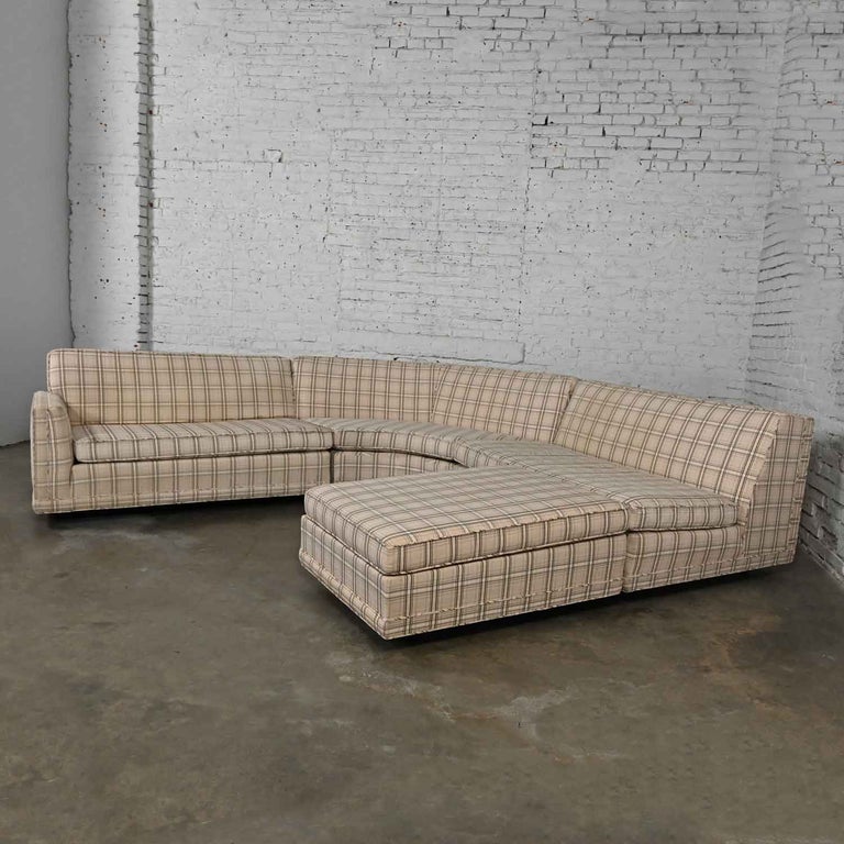 Late 20th Century MCM to Modern Plaid Tuxedo Curved Sectional Sofa with ...