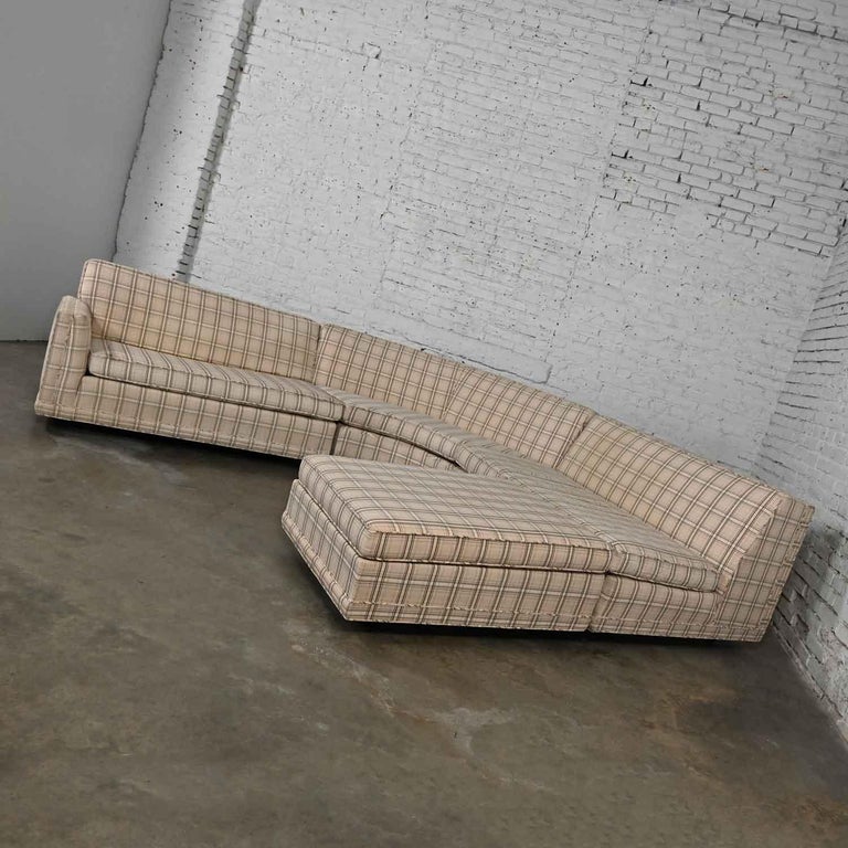 Late 20th Century MCM to Modern Plaid Tuxedo Curved Sectional Sofa with ...