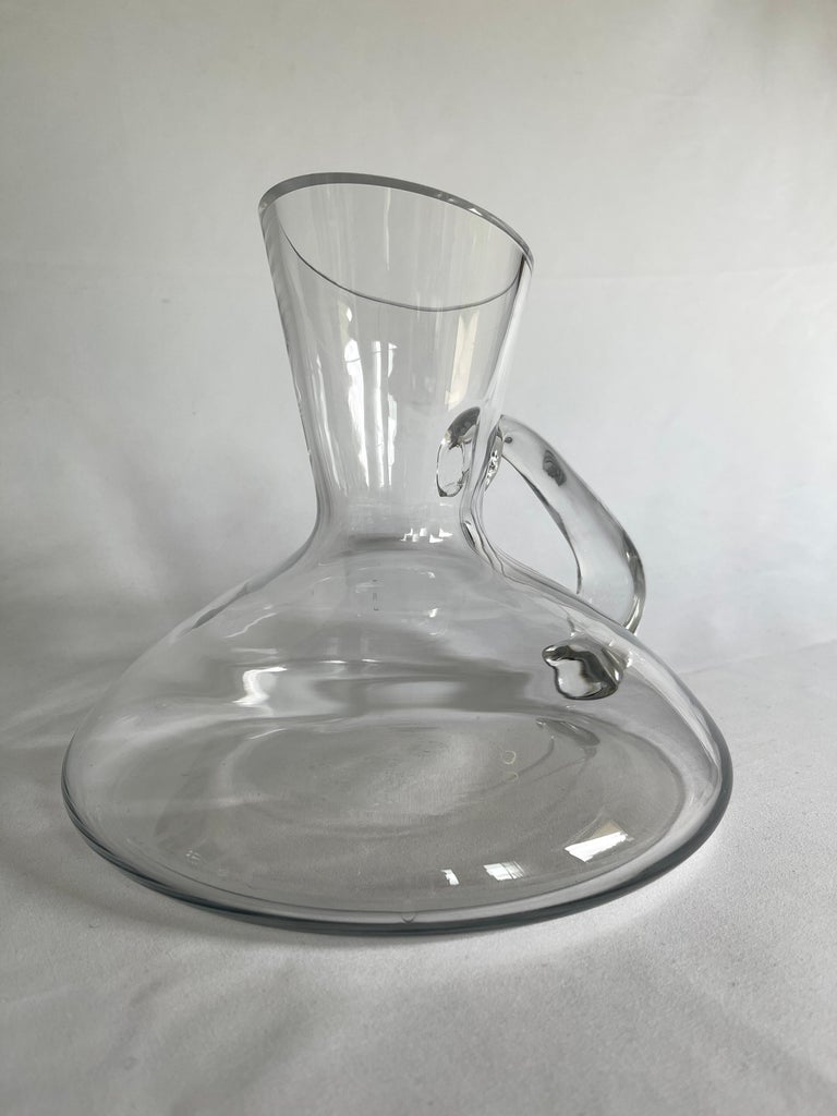 Late 20th Century Oblique Glass Wine Carafe / Decanter with Handle For ...