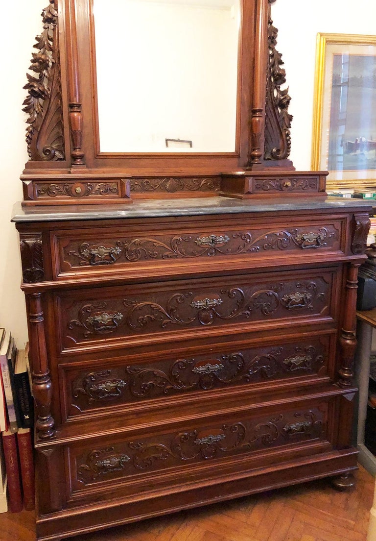 Late 20th Century Original Tuscan Carved Chest of Drawers Walnut Marble ...