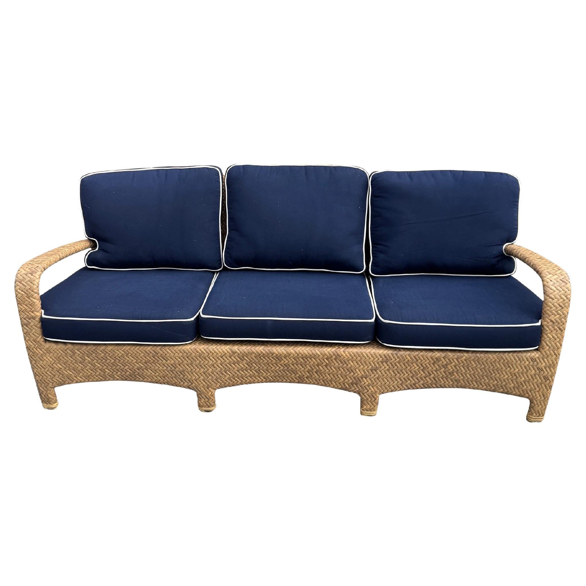 Late 20th Century Outdoor Wicker Sunroom Coastal Sofa With Removable ...