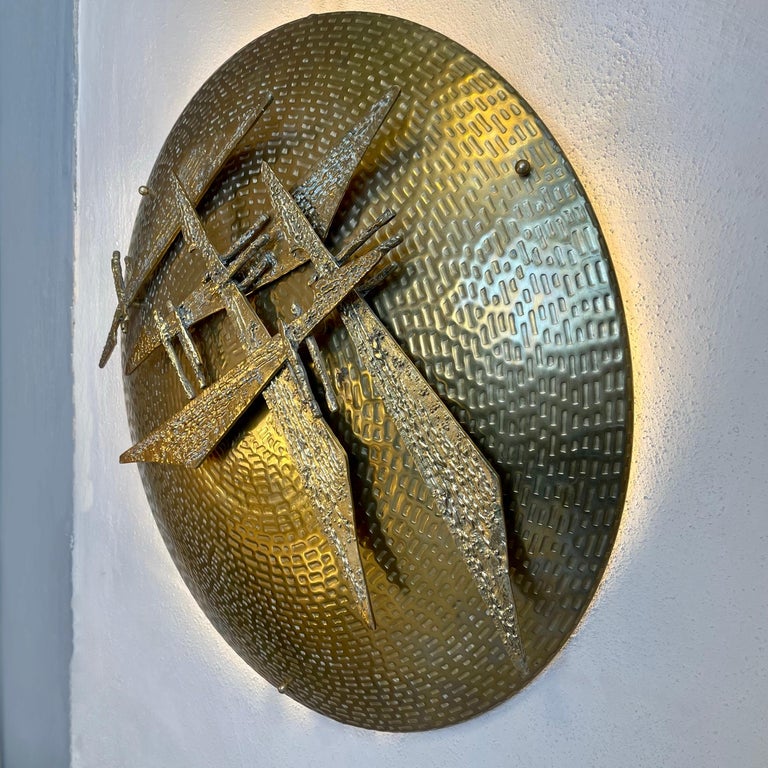 Late 20th Century Pair of Italian Hammered Brass and Cast Brass Shield ...