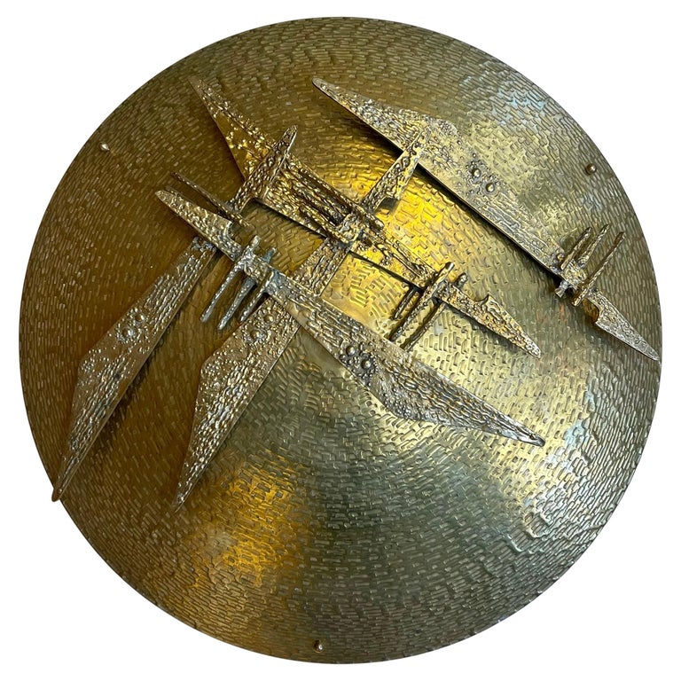 Late 20th Century Pair of Italian Hammered Brass and Cast Brass Shield ...