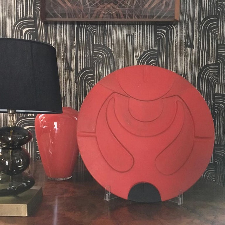 Italy Post Design Modern Abstract Orange Terracotta Disk Bowl For Sale ...