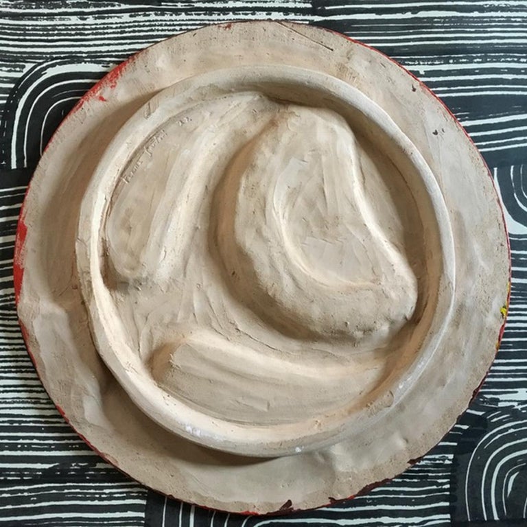 Italy Post Design Modern Abstract Orange Terracotta Disk Bowl For Sale ...