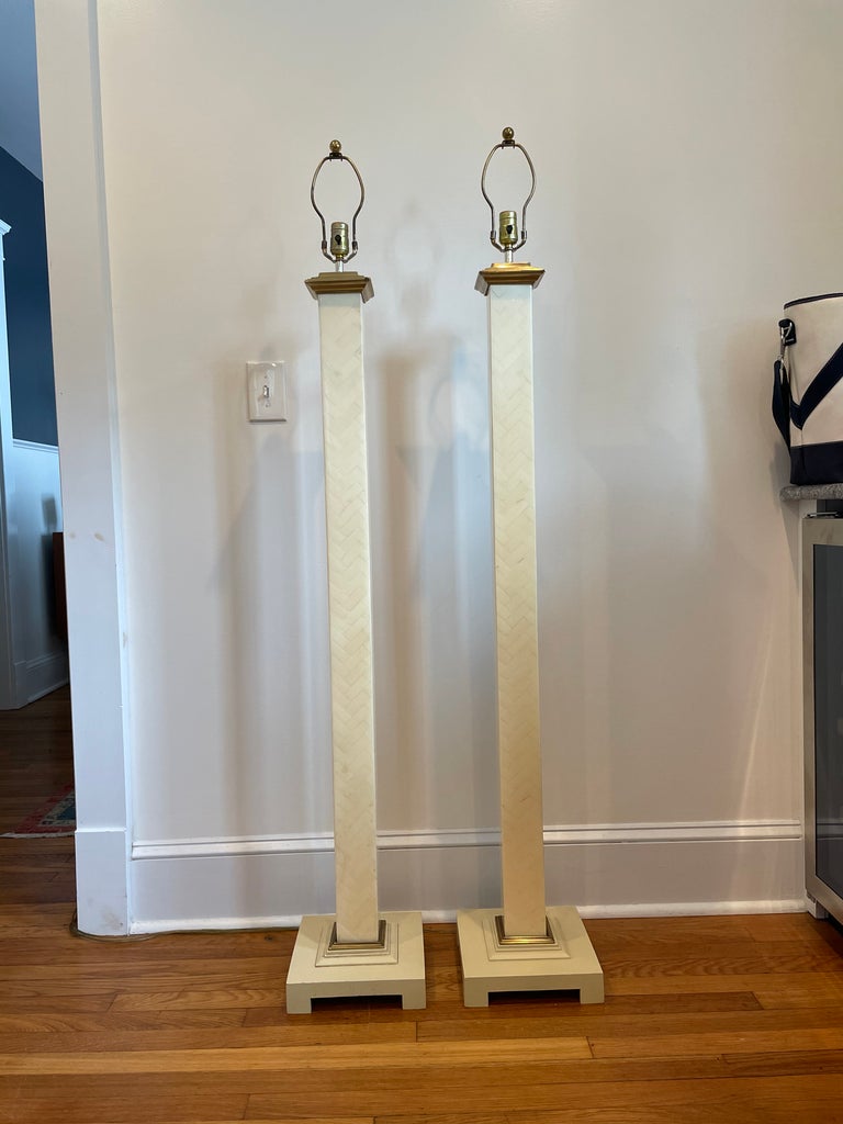 Tessellated Faux Bone and Brass Floor Lamps, a Pair For Sale at 1stDibs