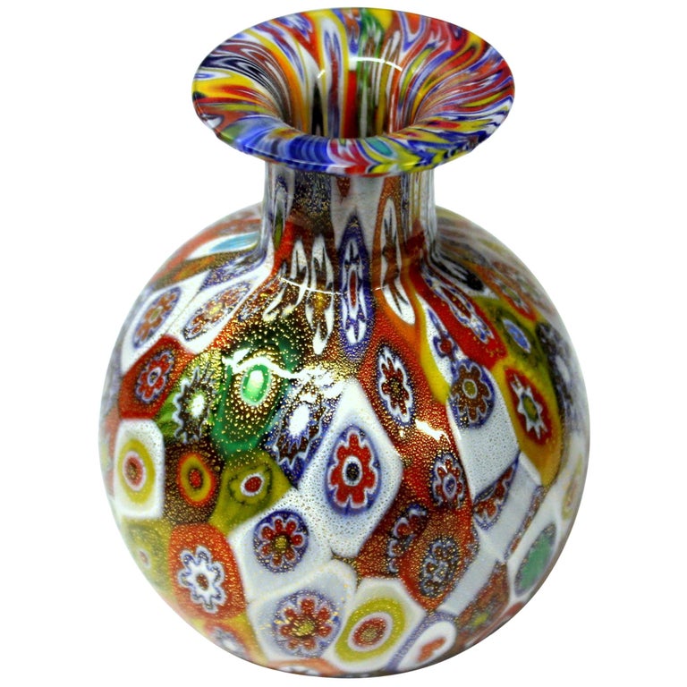 Late 20th Century Venetian Murano Art Glass "Golden Quilt" Millefiori ...