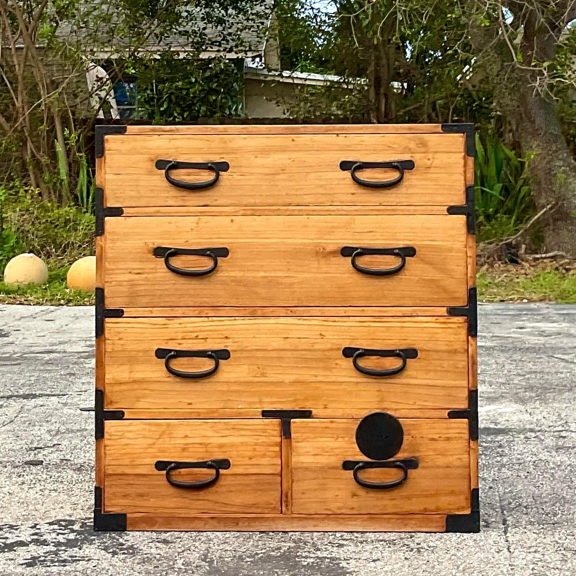 Late 20th Century Vintage Asian Hammered Metal Tansu Chest For Sale at ...