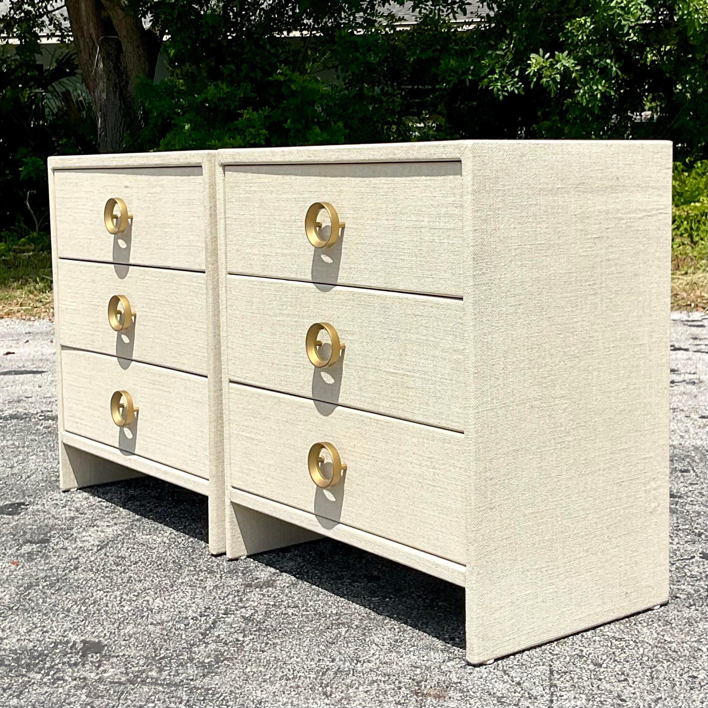Late 20th Century Vintage Boho Burlap Wrapped Chest of Drawers - a Pair ...