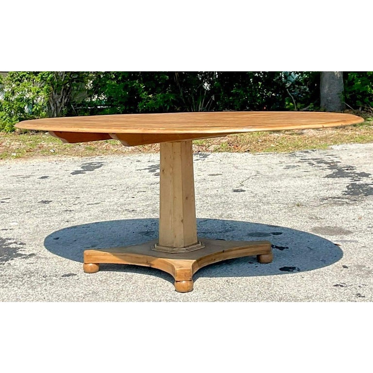 Late 20th Century Vintage Boho Center Pedestal Oval Pine Dining Table ...