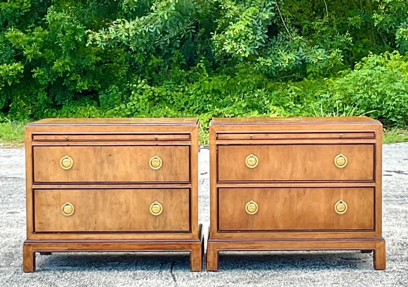 Late 20th Century Vintage Boho Drexel Burl Wood Nightstands - a Pair ...