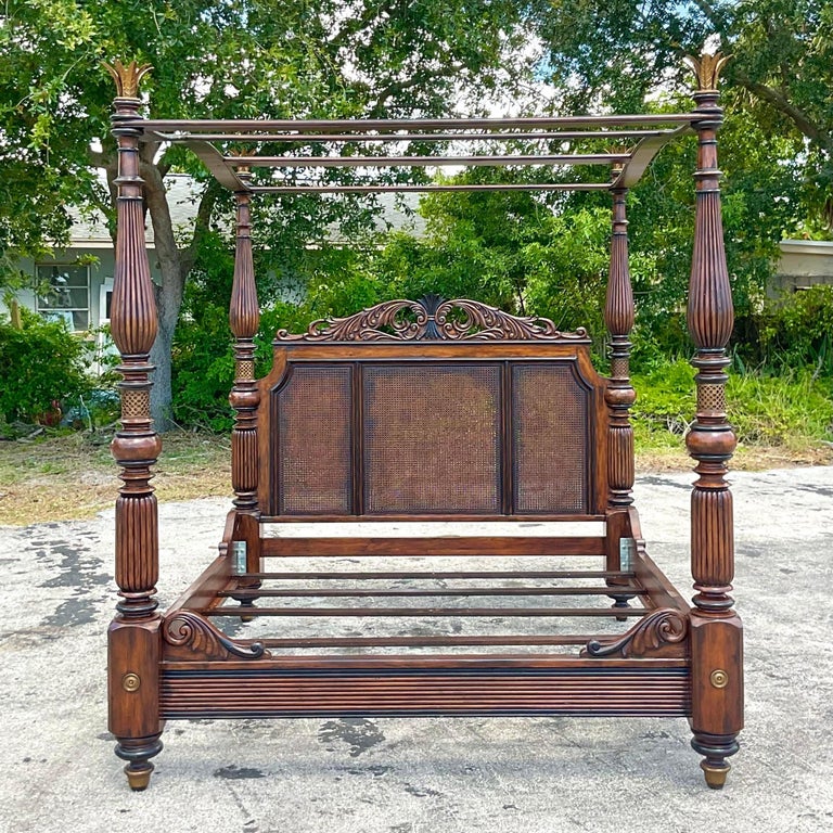 Late 20th Century Vintage Boho Ebony Cane King Canopy Bed For Sale at ...