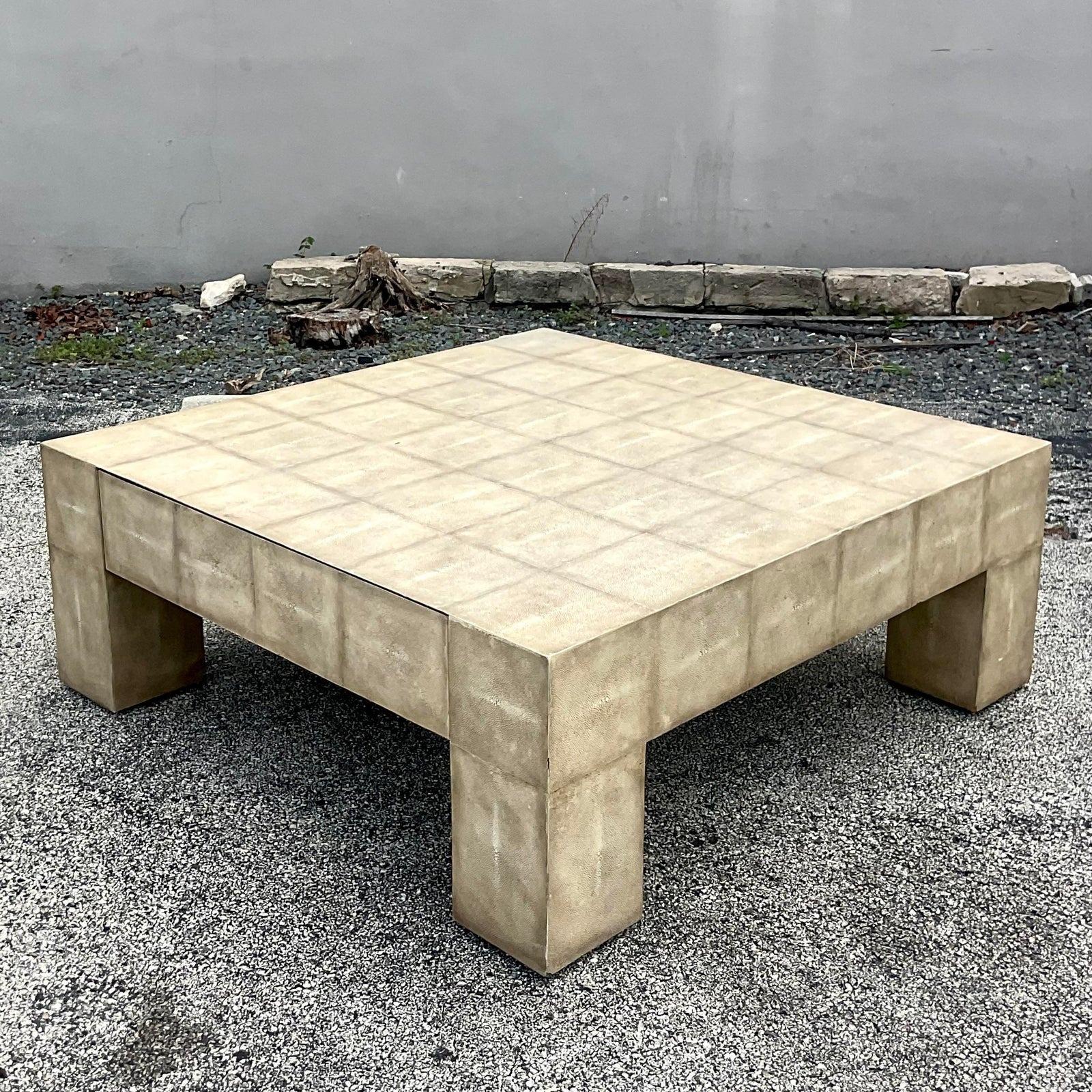 Late 20th Century Vintage Boho Monumental Shagreen Cocktail Table After ...