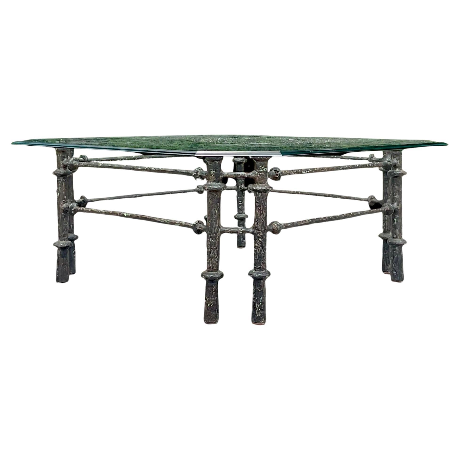 Late 20th Century Vintage Boho Grasscloth Coffee Table After Harrison ...