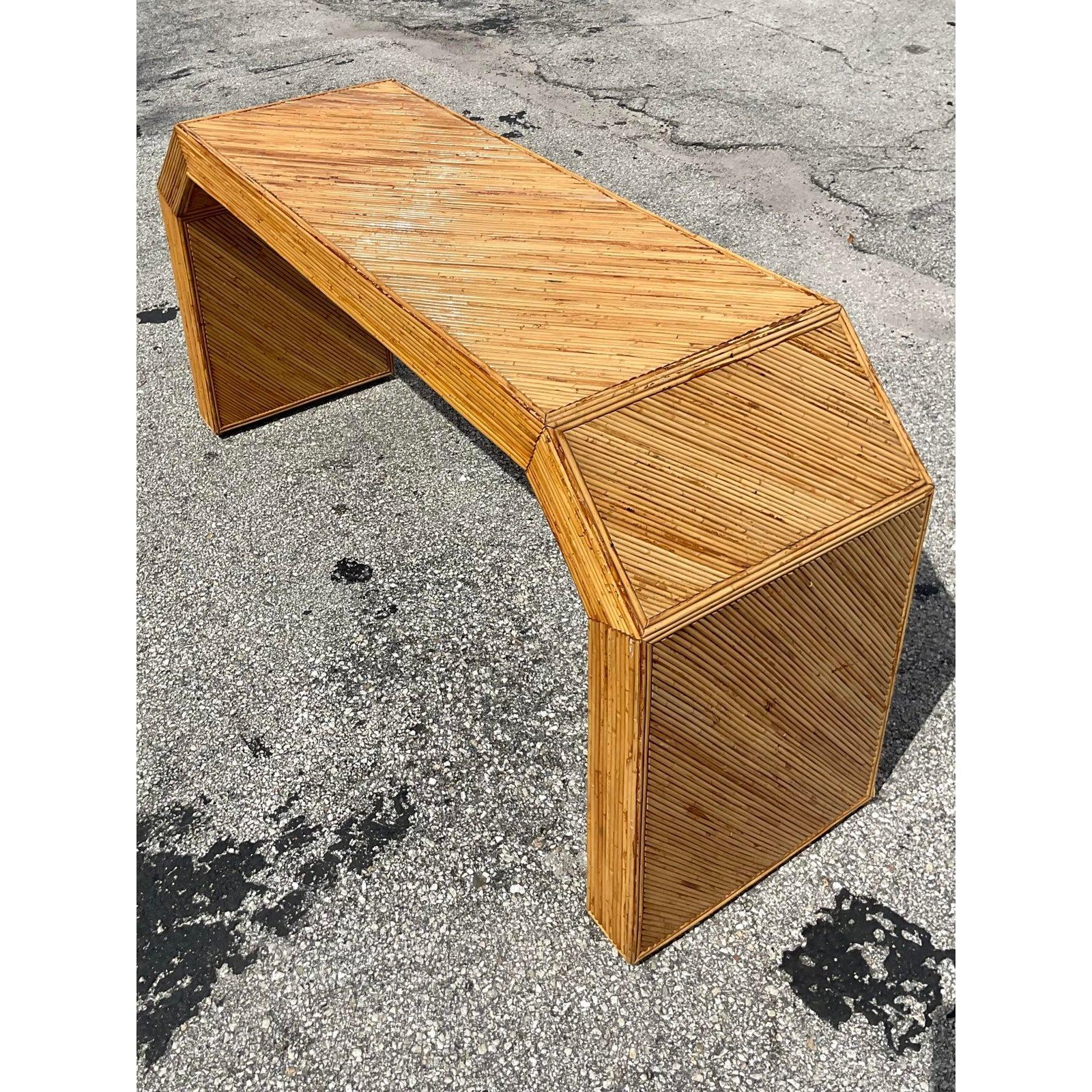 Late 20th Century Vintage Boho Pencil Reed Angled Console Table For ...