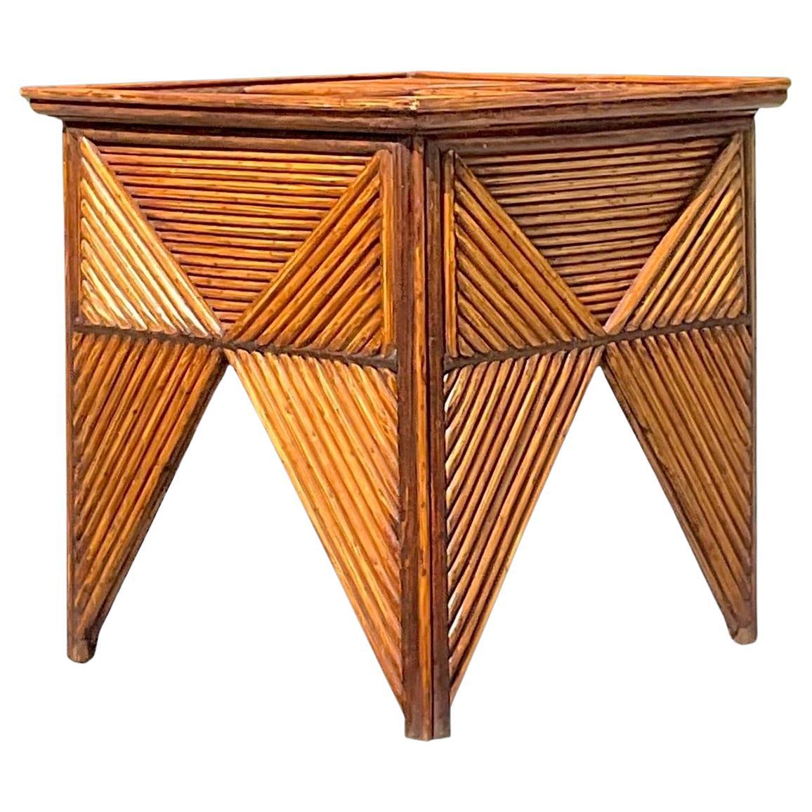 Late 20th Century Vintage Boho Pencil Reed Side Table For Sale at 1stDibs