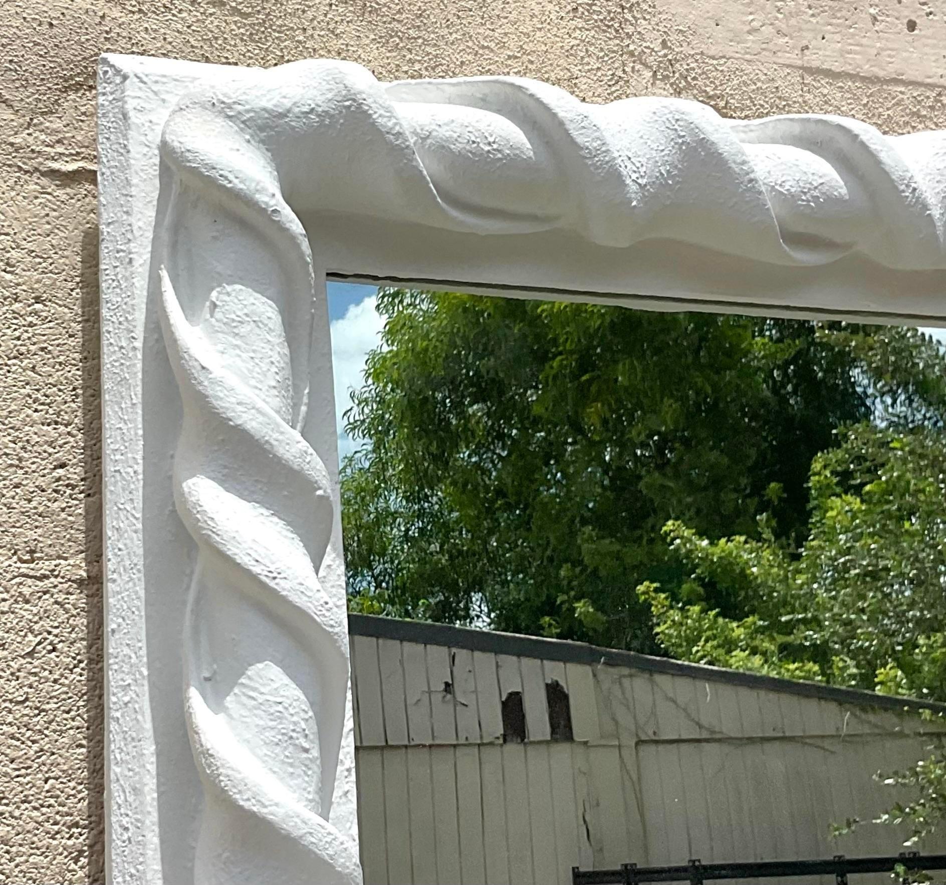 Late 20th Century Vintage Boho Plaster Twisted Ribbon Mirror For Sale ...