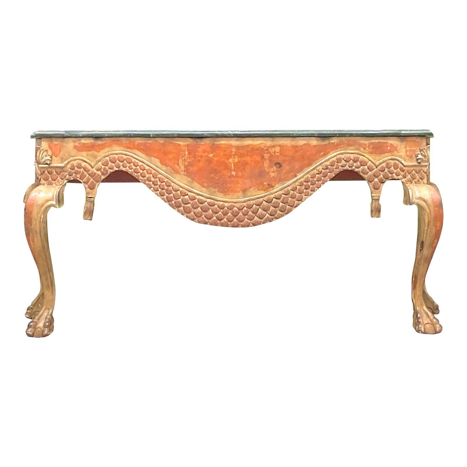 Late 20th Century Vintage Boho Metal and Butcher Block Long Console ...