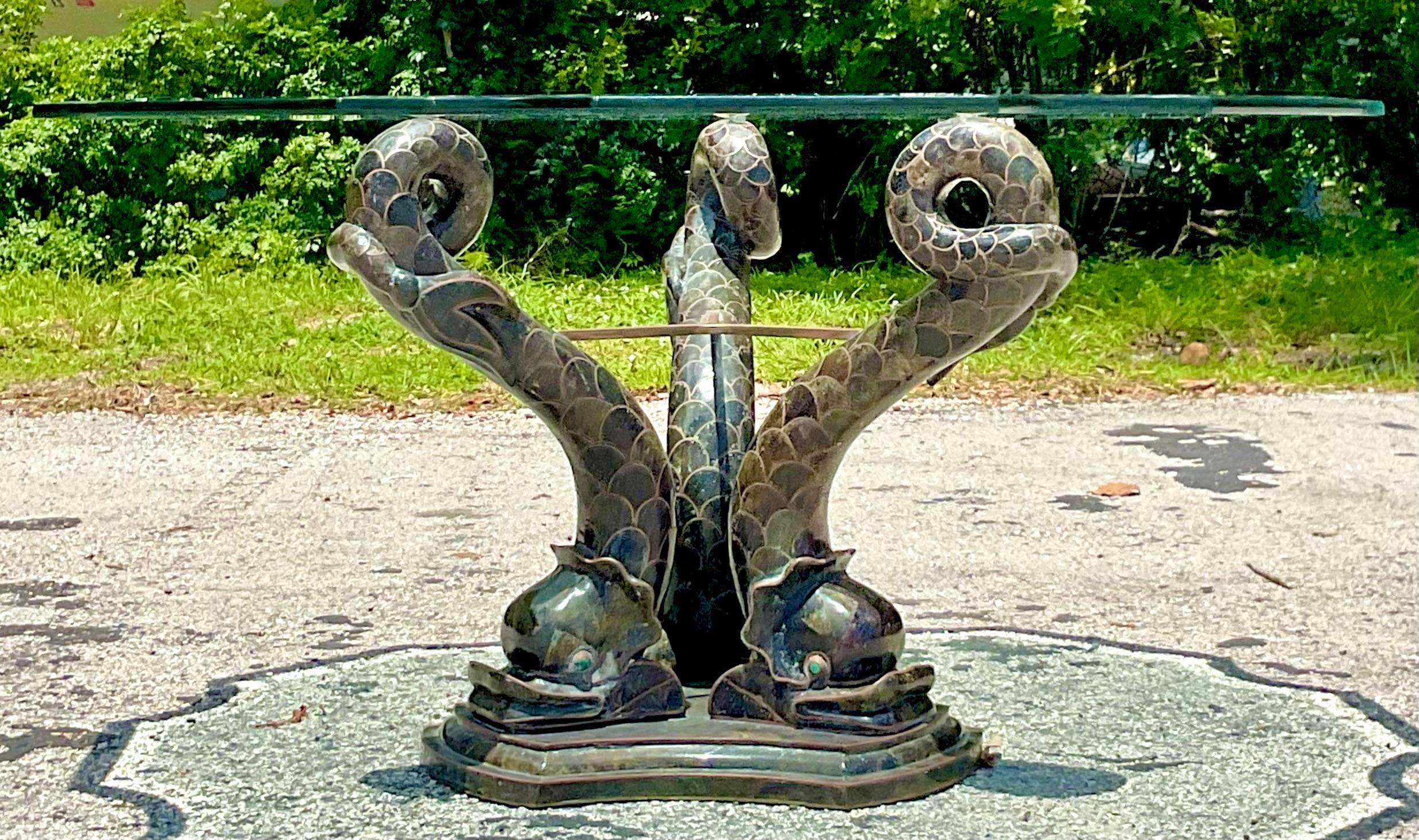 Late 20th Century Vintage Boho Tessellated Stone Dolphin Tripod Dining ...