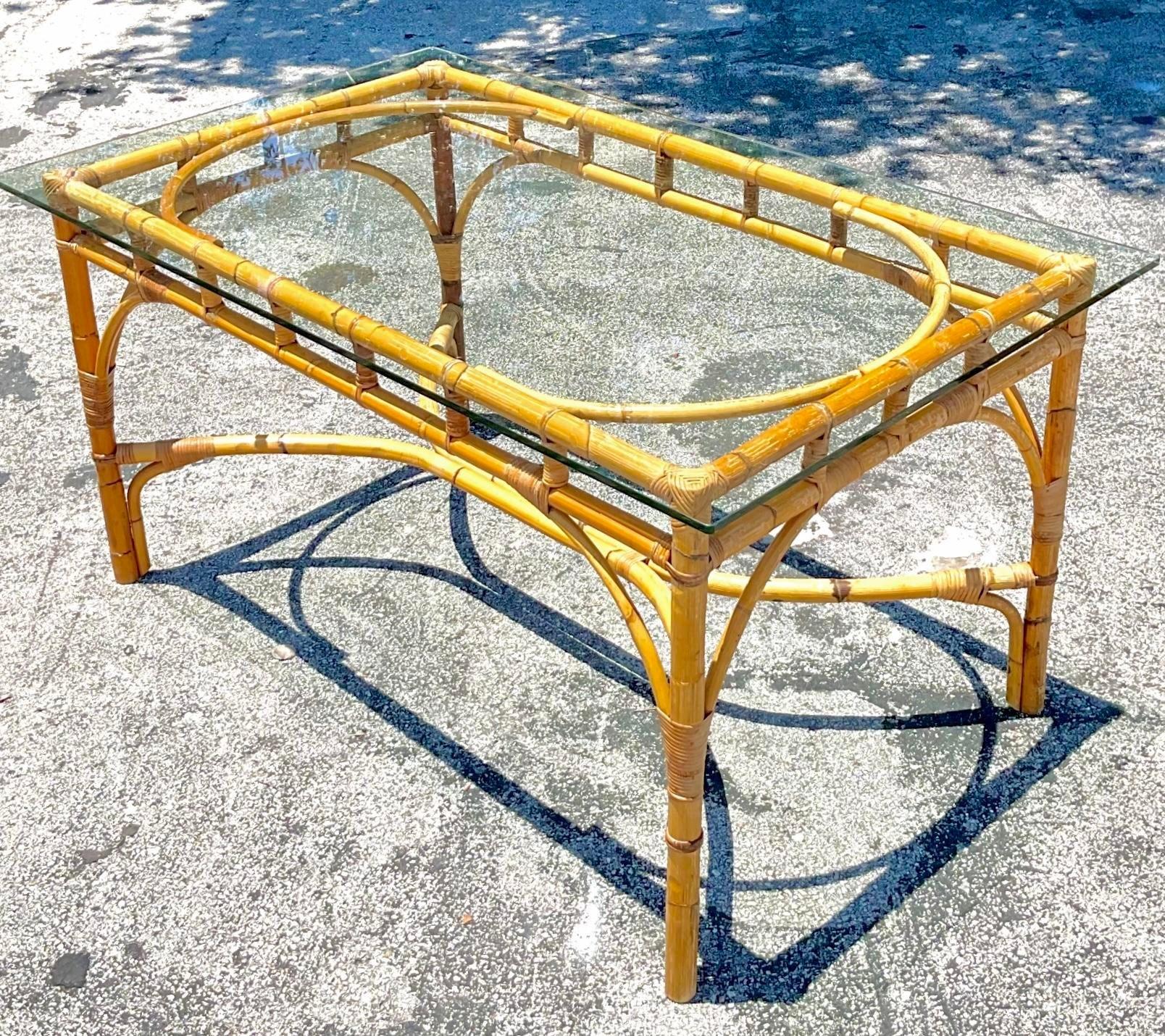 Late 20th Century Vintage Coastal Bent Bamboo Dining Table For Sale at ...