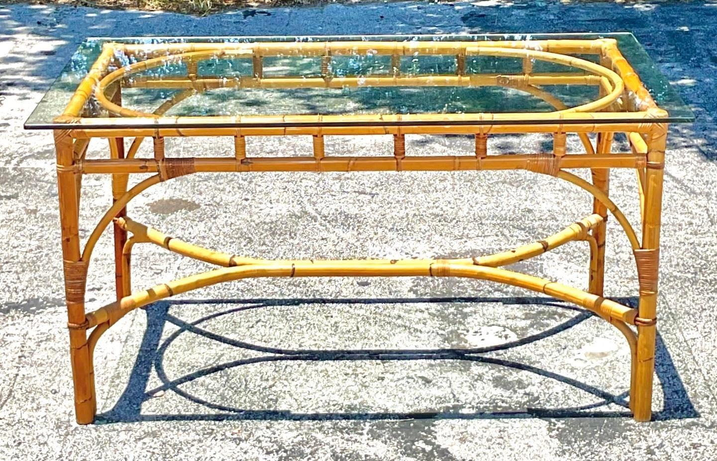 Late 20th Century Vintage Coastal Bent Bamboo Dining Table For Sale at ...