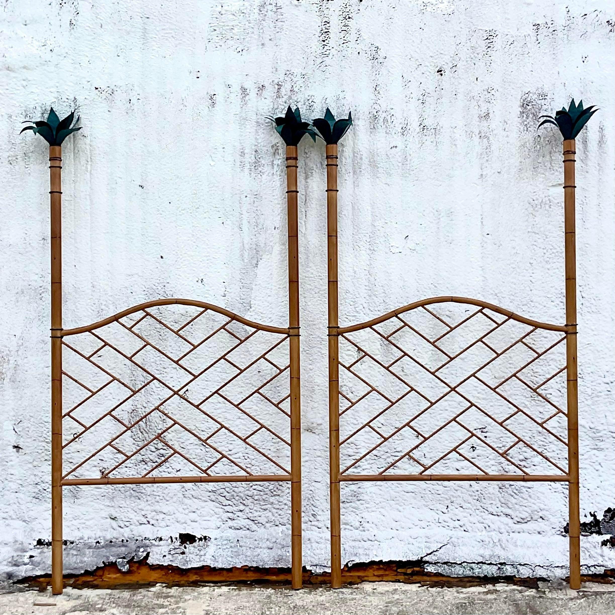 Late 20th Century Vintage Coastal Hand Painted Palm Tree Twin Beds - a ...