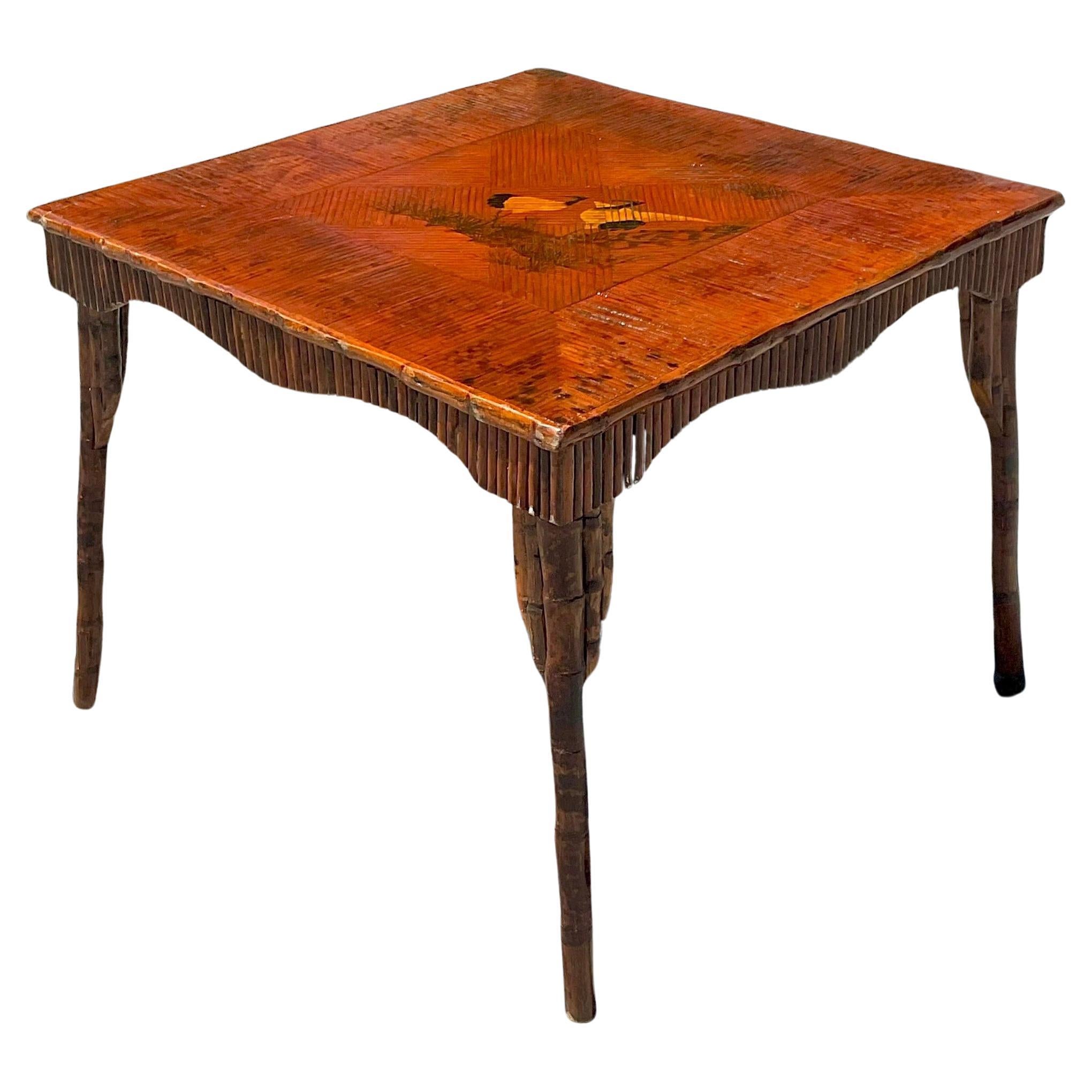Late 20th Century Vintage Coastal Hand Painted Split Reed Game Table ...