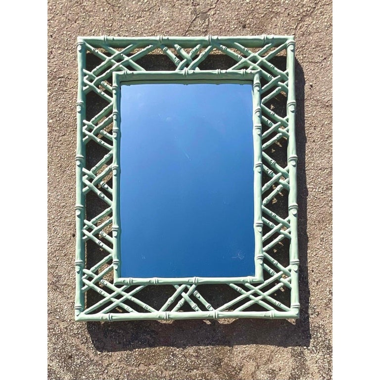 Late 20th Century Vintage Coastal Lacquered Metal Trellis Mirror For ...