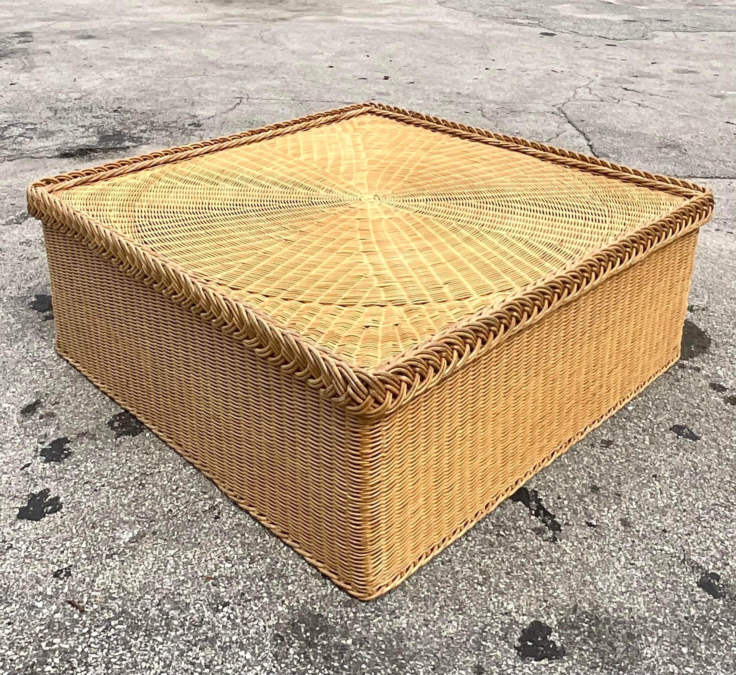 Late 20th Century Vintage Coastal Monumental Braided Rattan Coffee ...