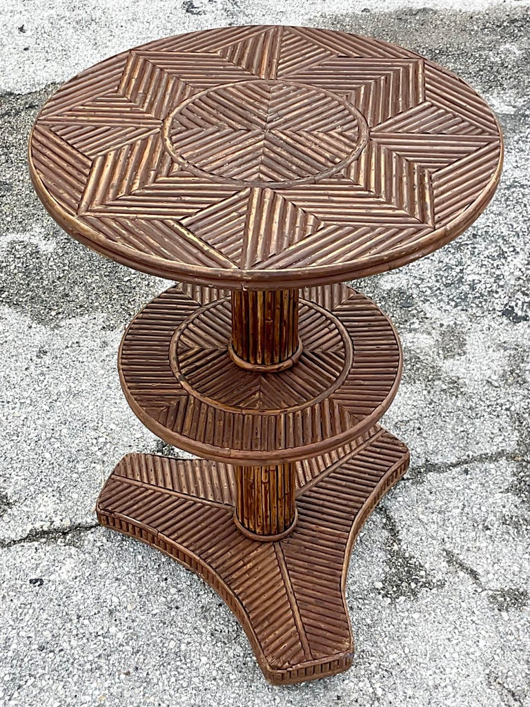Late 20th Century Vintage Coastal Pencil Reed Side Table at 1stDibs