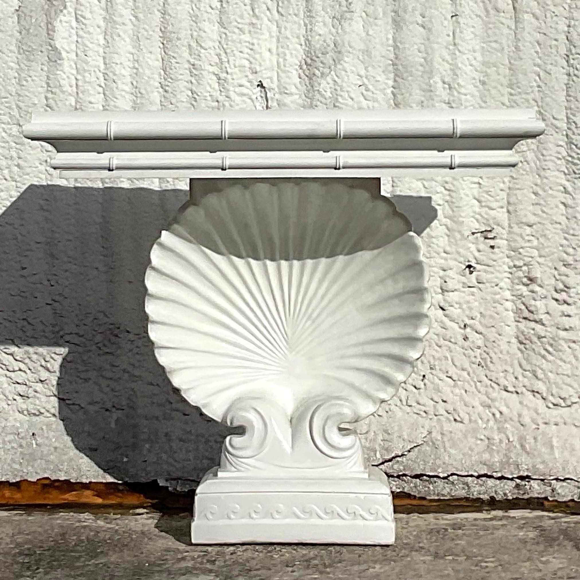 Late 20th Century Vintage Coastal Plaster Clam Shell Console Table For ...