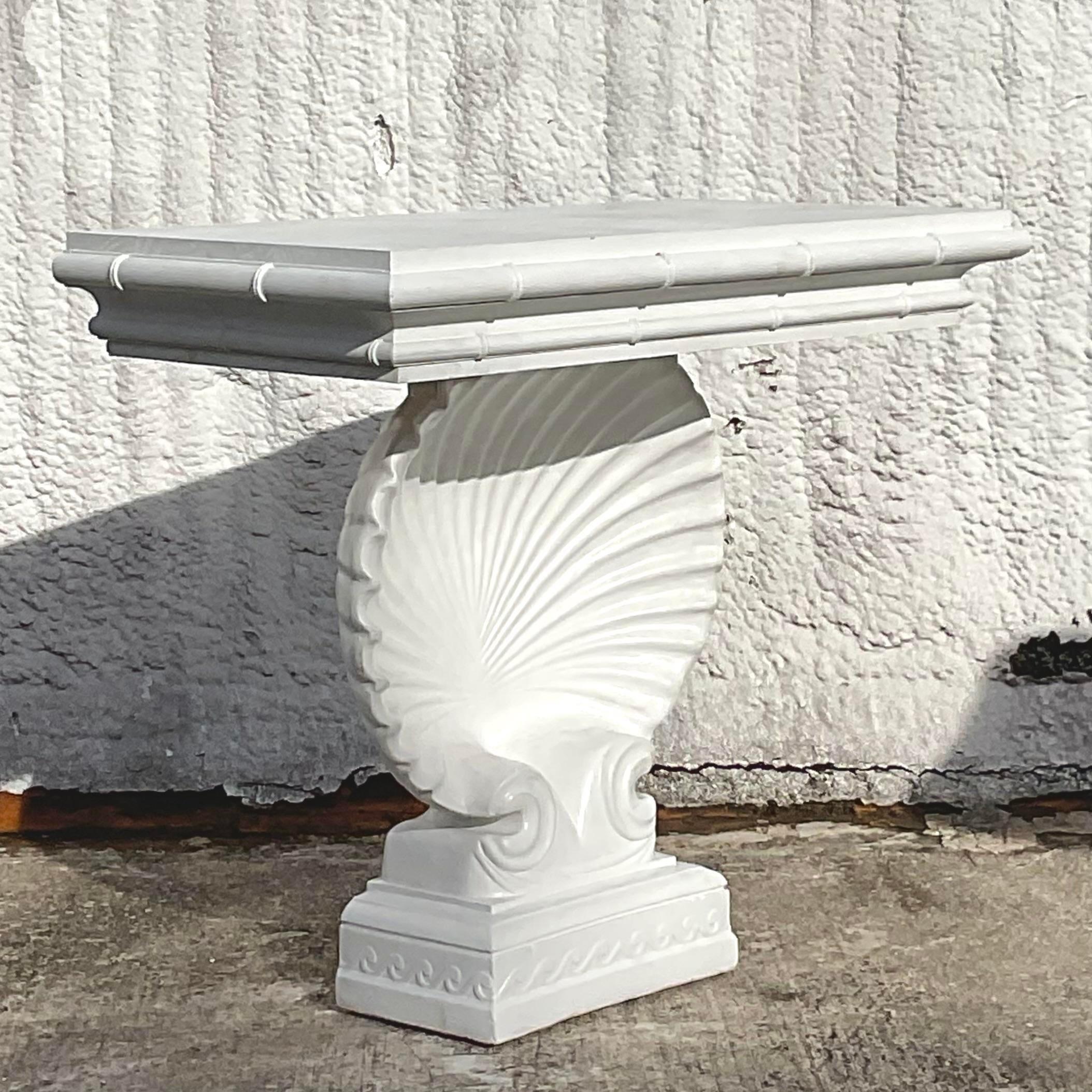 Late 20th Century Vintage Coastal Plaster Clam Shell Console Table For ...