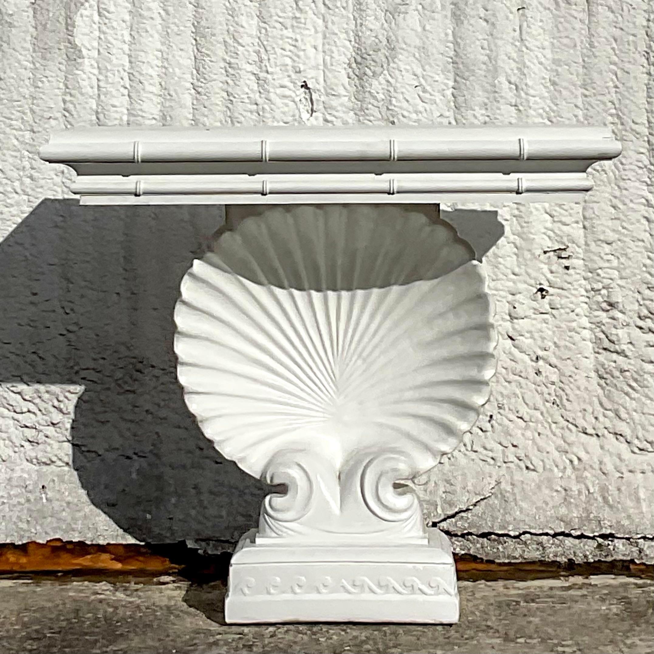 Late 20th Century Vintage Coastal Plaster Clam Shell Console Table For ...