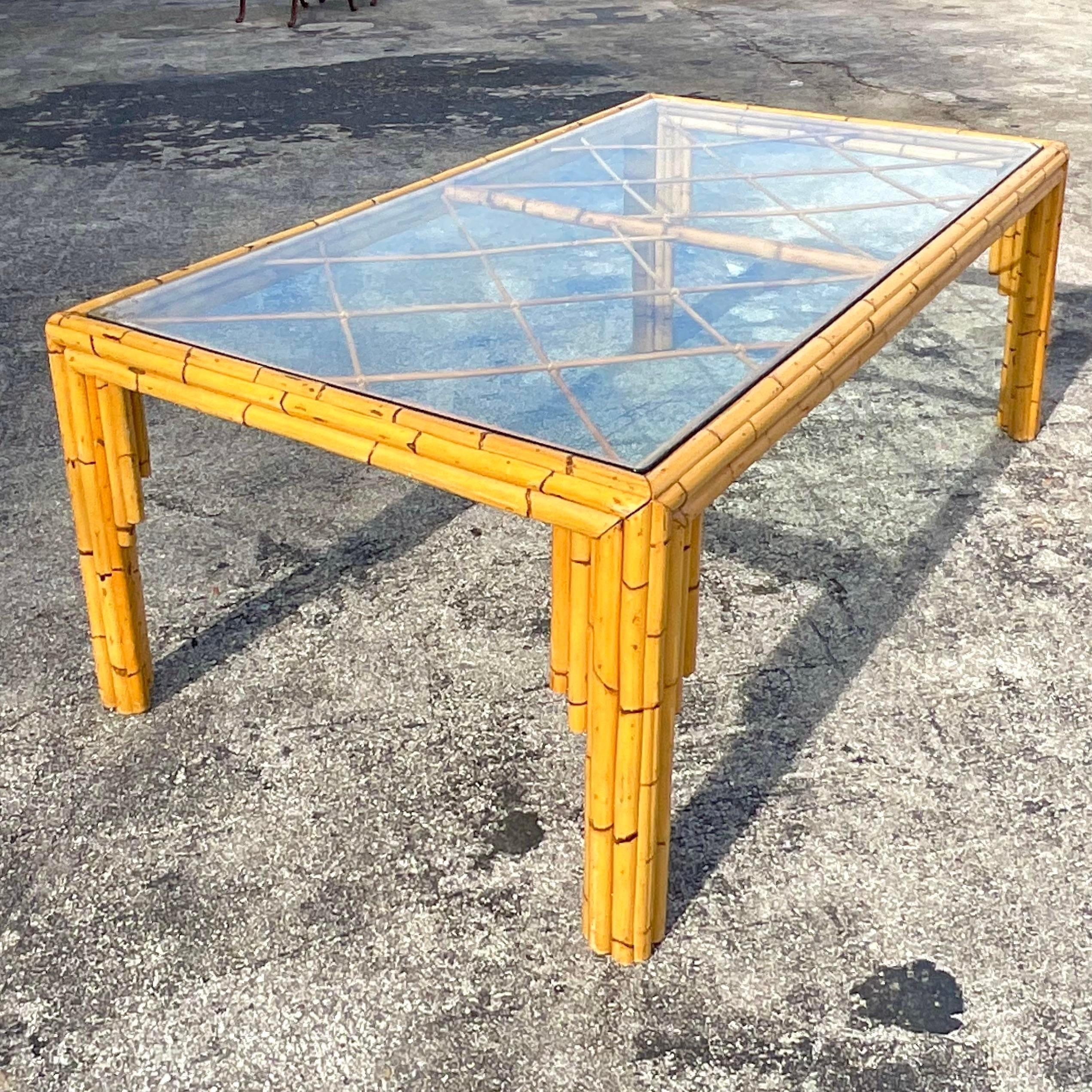 Late 20th Century Vintage Coastal Stacked Bamboo Dining Table For Sale ...