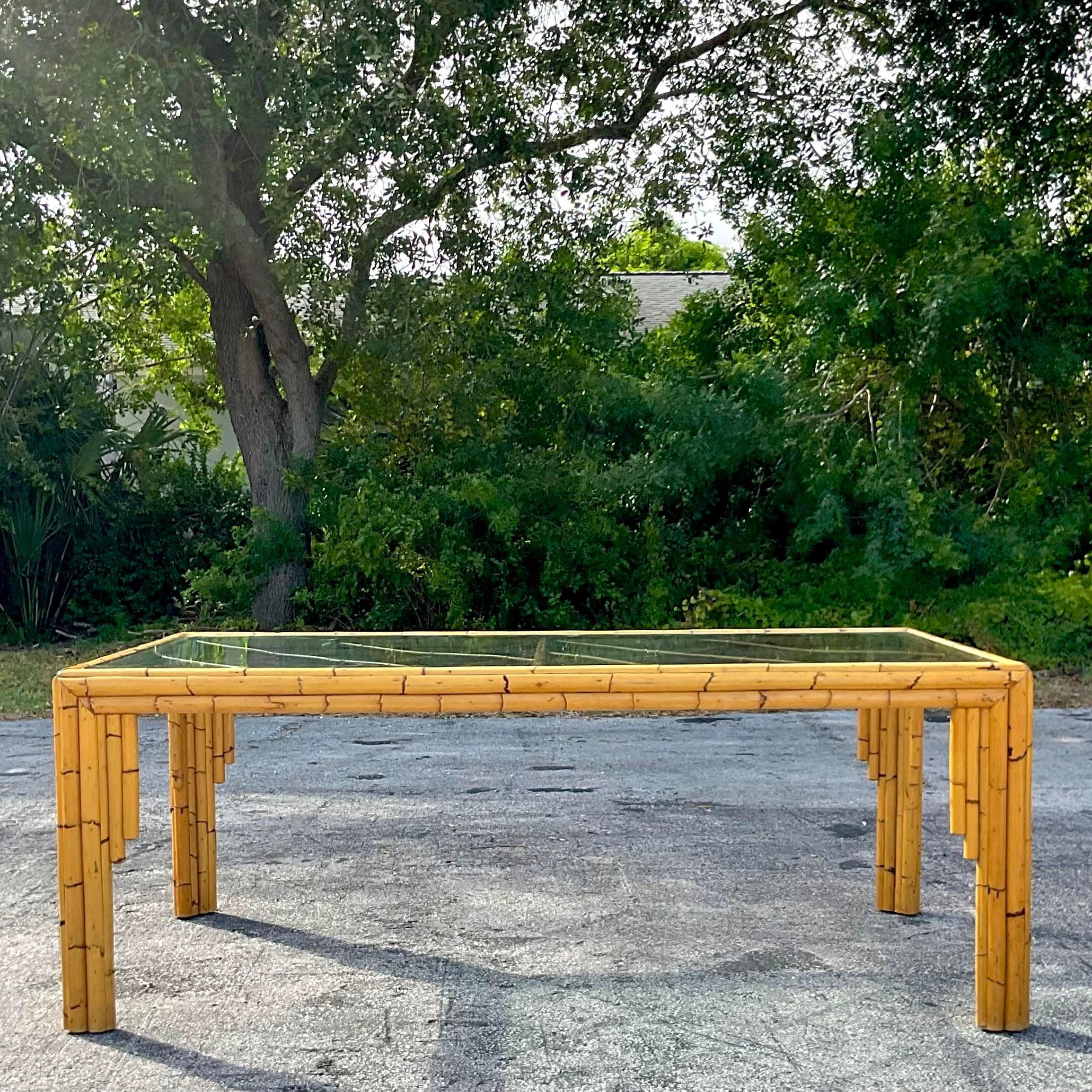 Late 20th Century Vintage Coastal Stacked Bamboo Dining Table For Sale ...
