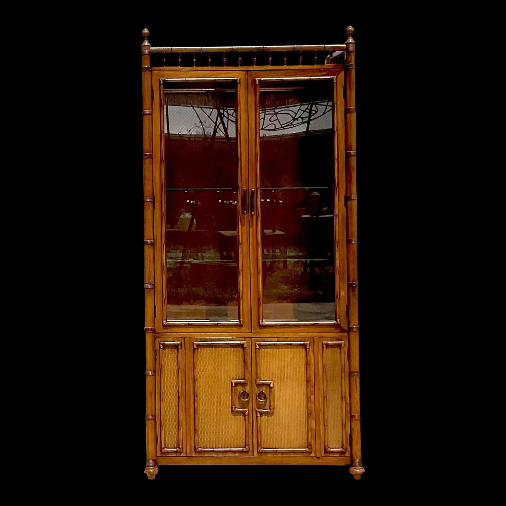 Late 20th Century Vintage Coastal Thomasville Carved Bamboo Display ...