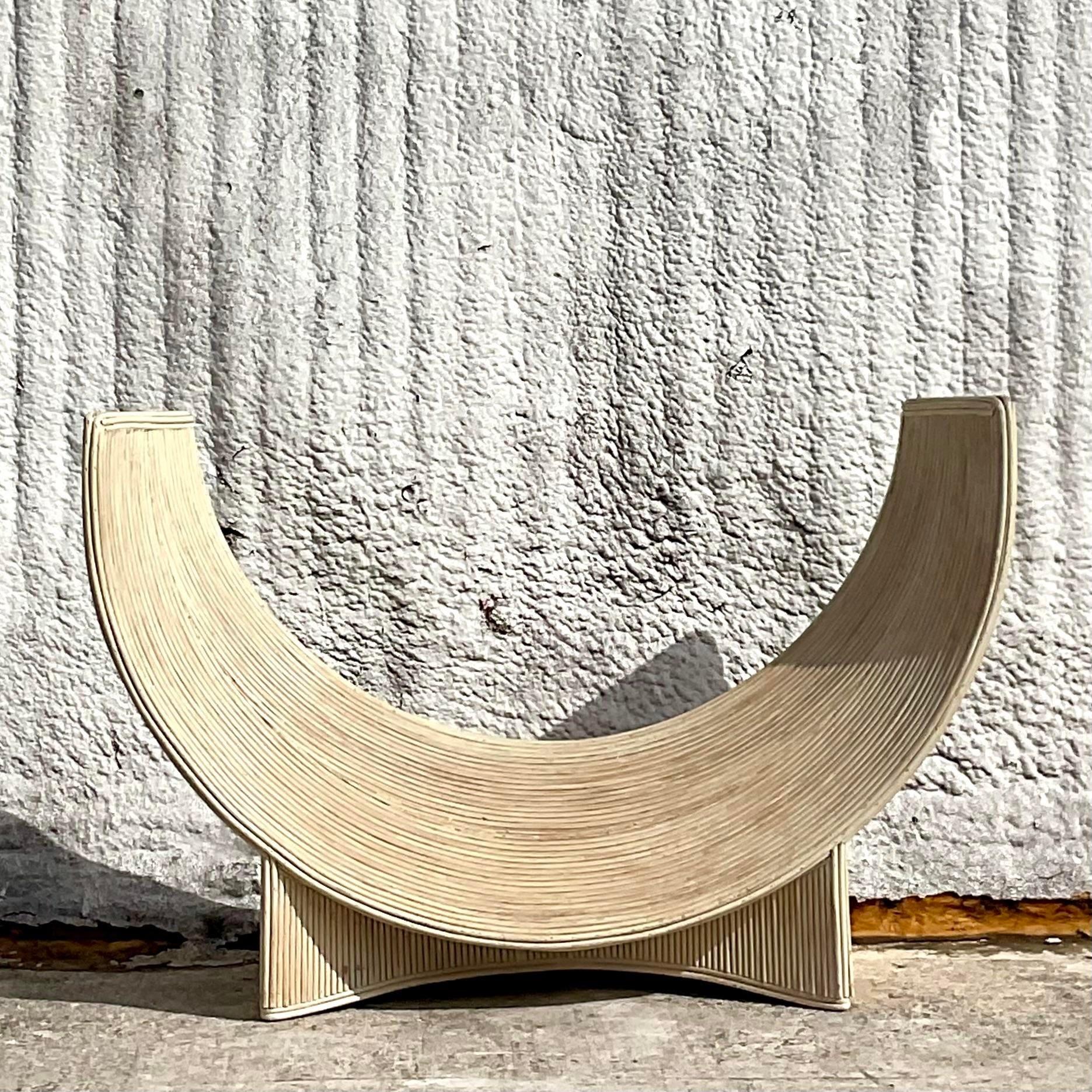 Late 20th Century Vintage Coastal Washed Pencil Reed Curule Table ...