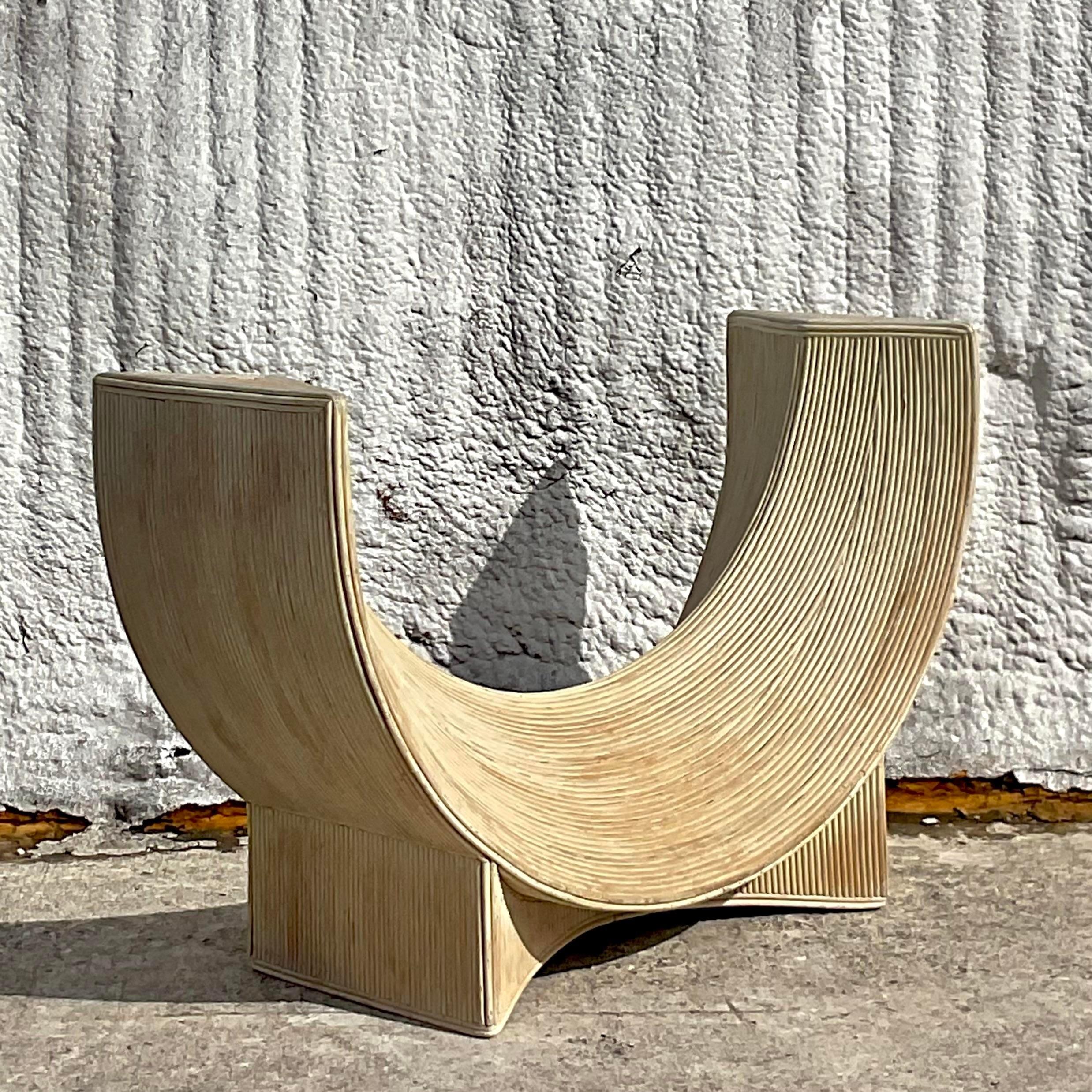 Late 20th Century Vintage Coastal Washed Pencil Reed Curule Table ...