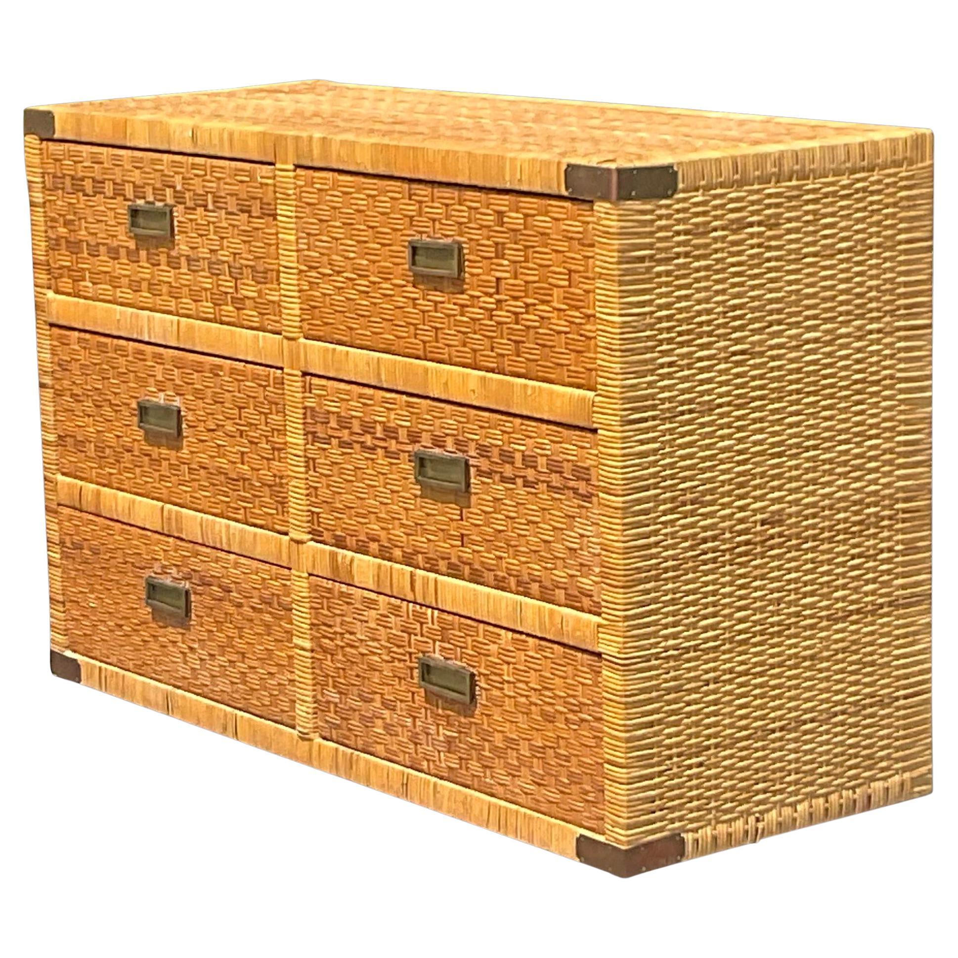 Late 20th Century Vintage Coastal Painted Woven Rattan Waterfall ...