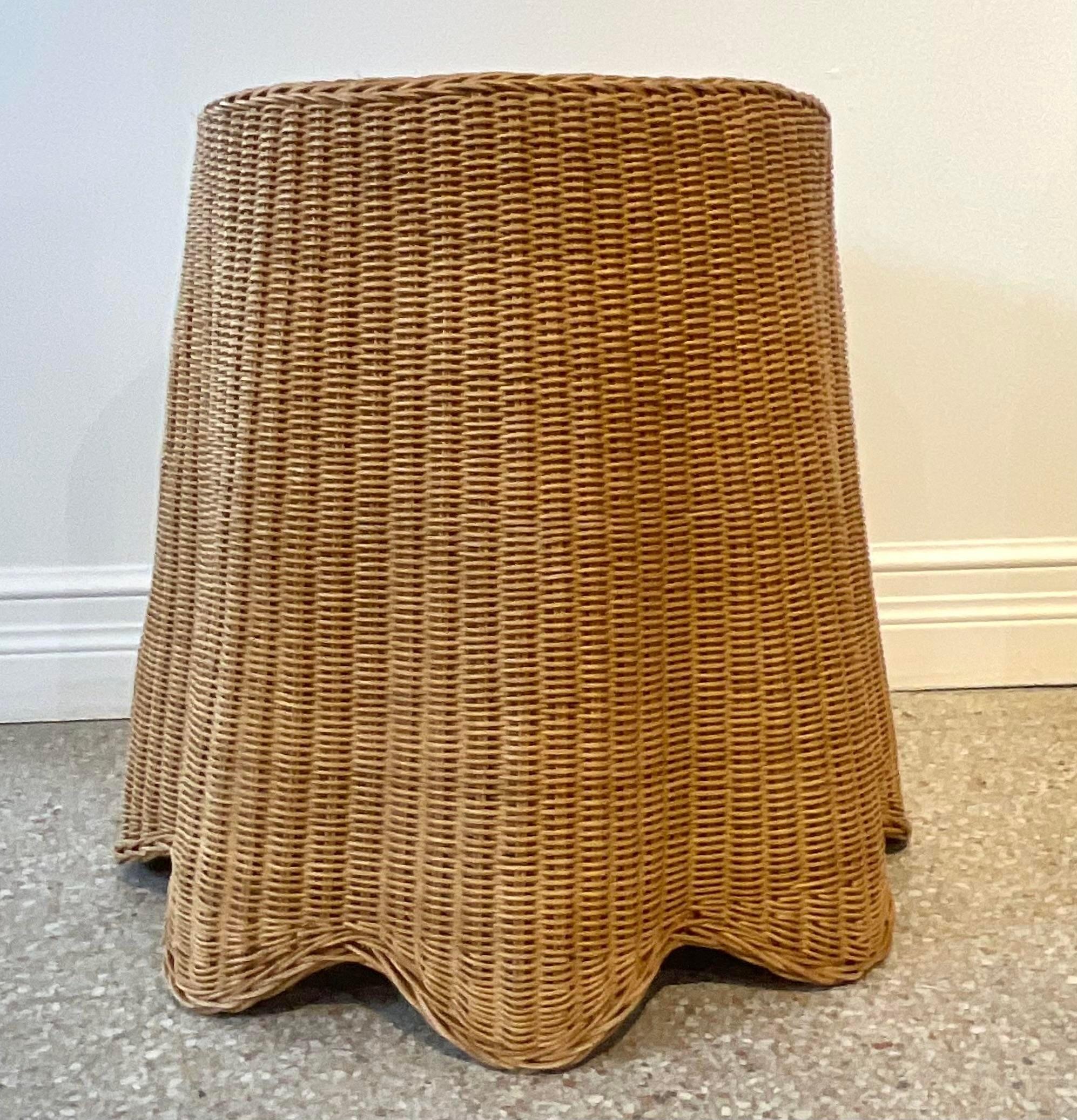 Late 20th Century Vintage Coastal Woven Rattan Ruffle Side Table For ...