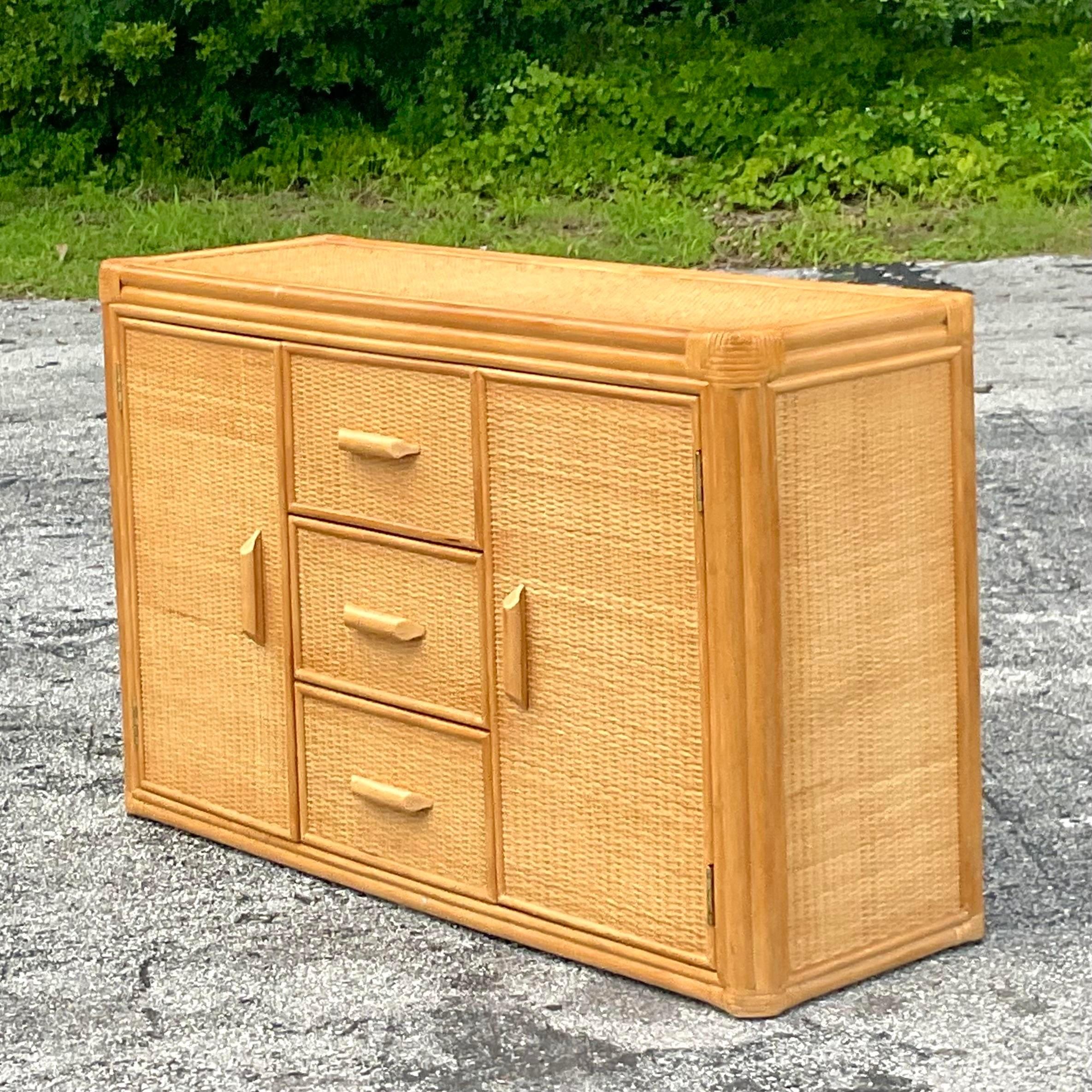 Late 20th Century Vintage Coastal Woven Rattan Sideboard For Sale at ...