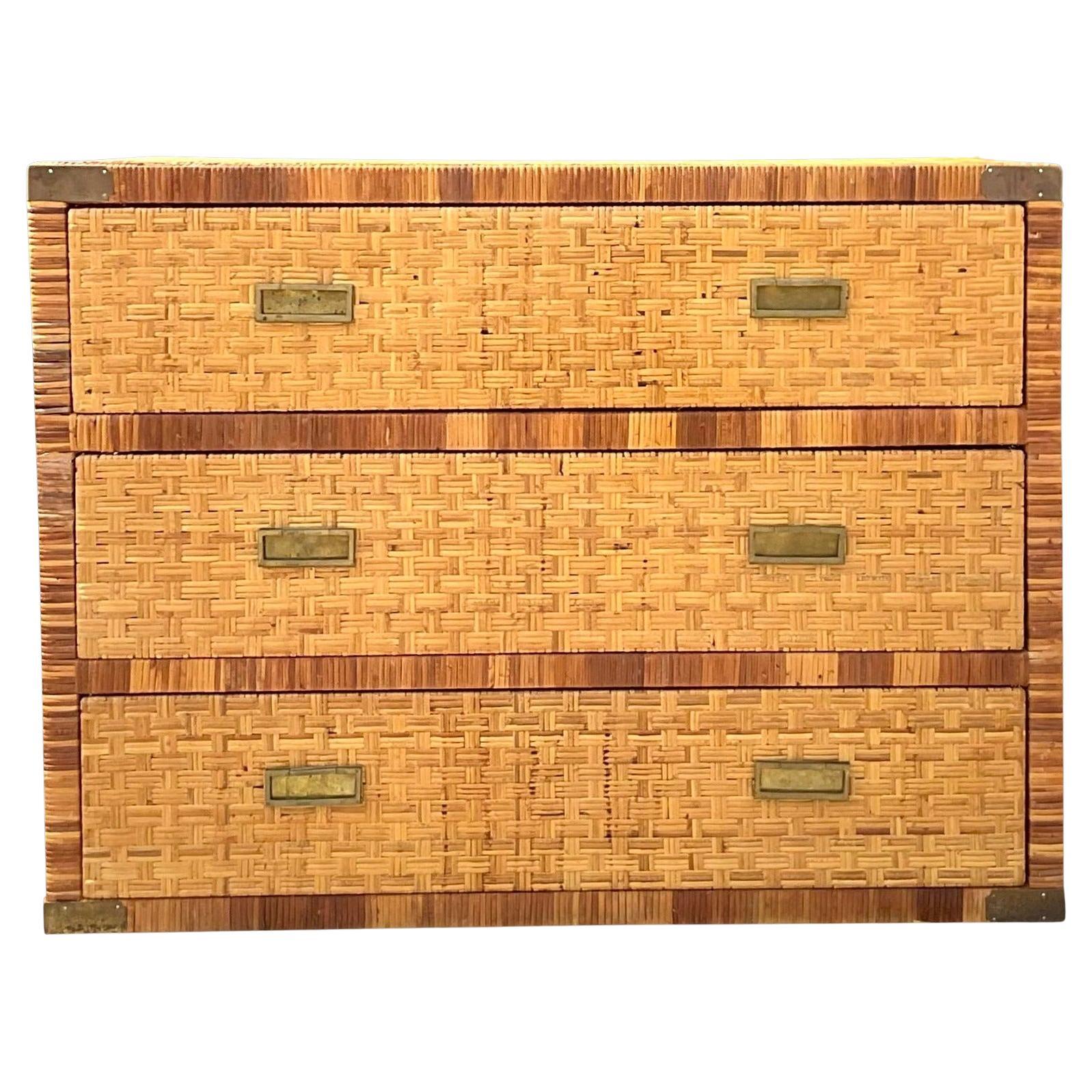 Vintage Coastal Wrapped Rattan Chest of Drawers at 1stDibs