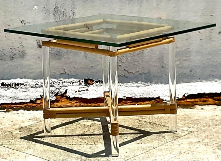 Late 20th Century Vintage Lucite and Rattan Game Table After Brown ...