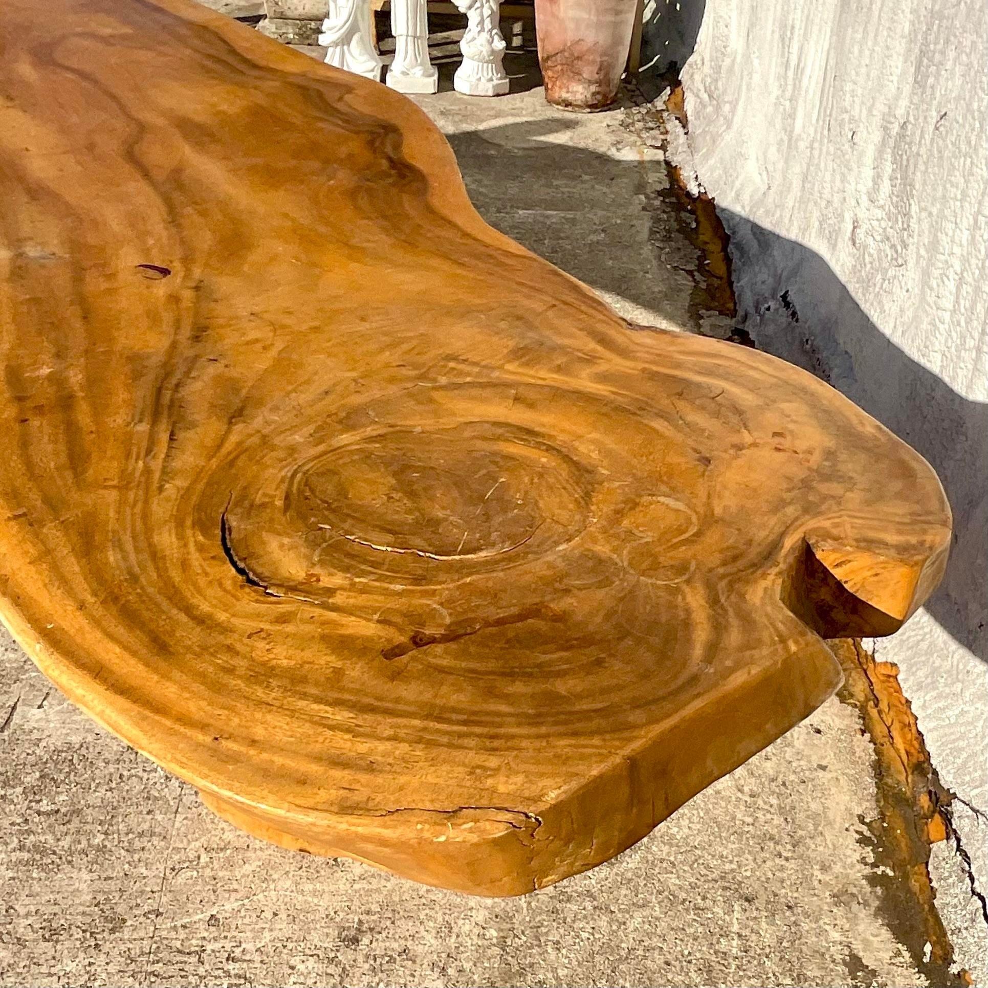 Late 20th Century Vintage Monumental Boho Sloped Wood Slab Console ...