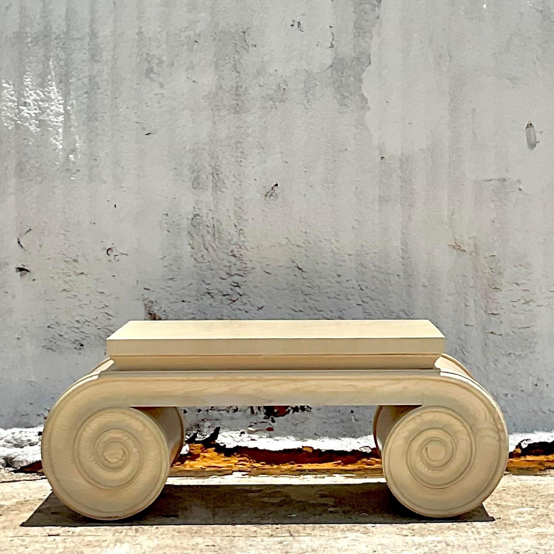 Late 20th Century Vintage Regency Cerused Scroll Coffee Table For Sale ...