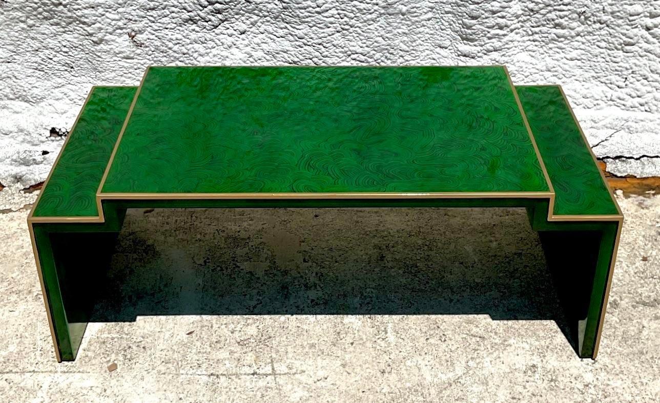 Late 20th Century Vintage Regency Faux Malachite Stepped Coffee Table ...