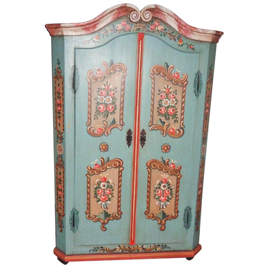 Late Biedermeier Farmers Cabinet with Floral Paintings For Sale at 1stDibs