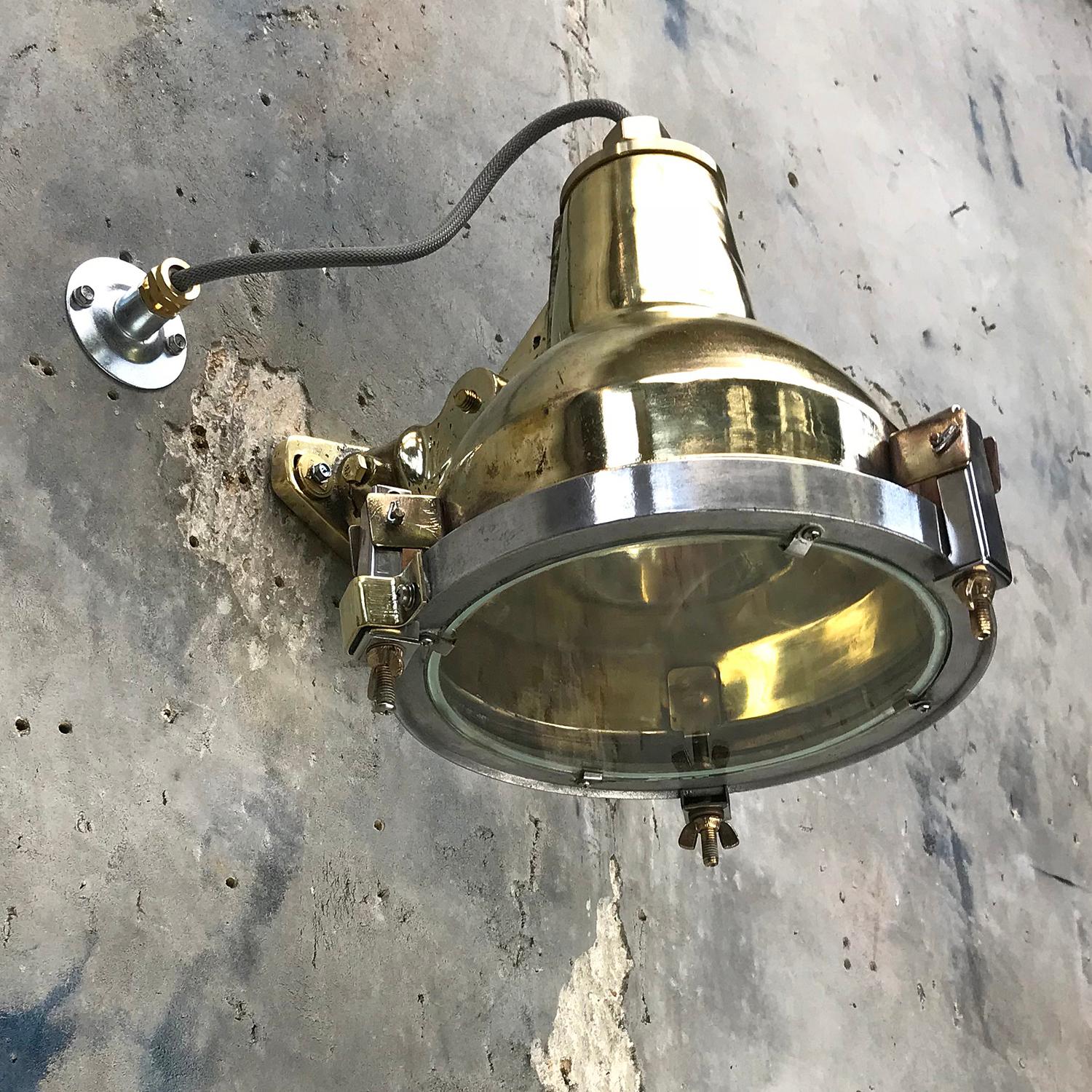 Late Century Cast Brass, Aluminum and Glass Industrial Uplighter or ...