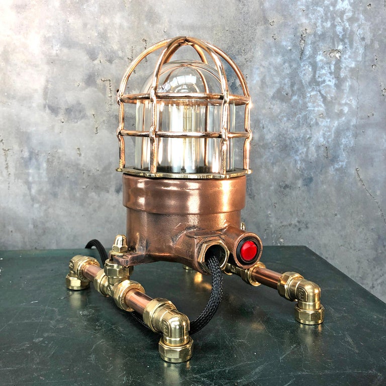 Late Century Copper, Brass and Glass Edison Steampunk Industrial Table ...