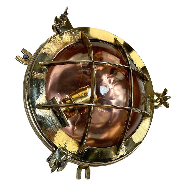 Late Century Dutch Copper and Brass Circular Bulkhead Lamp by Industria ...